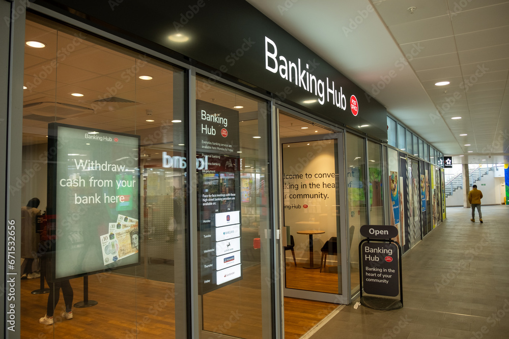 LONDON,- Post Office Banking Hub inside the Oaks Shopping Centre, a ...