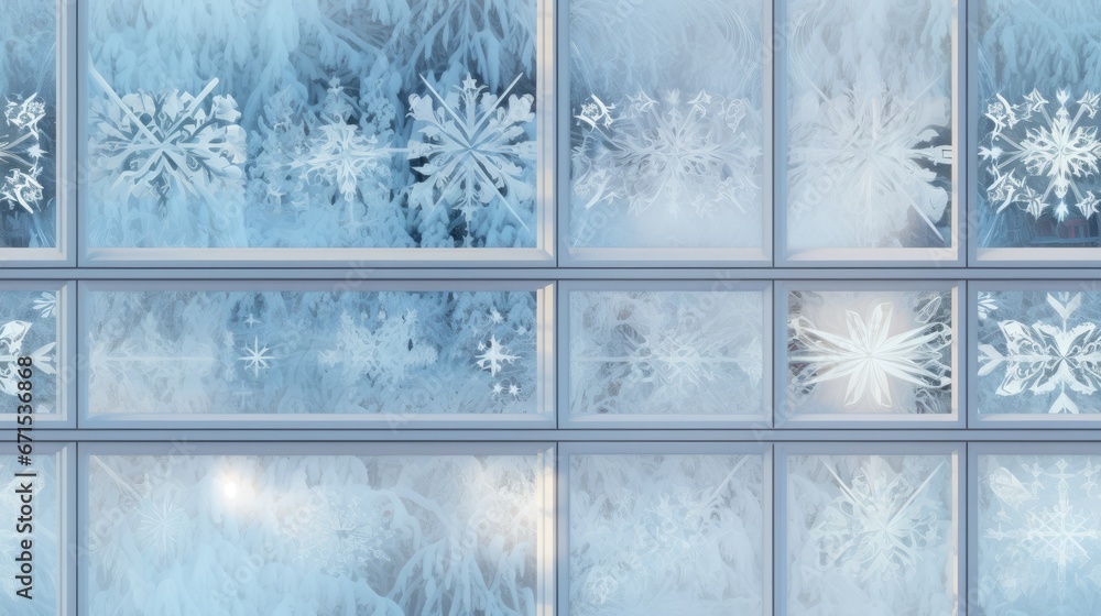 a series of frosted glass windows with snow flakes in the middle of the ...