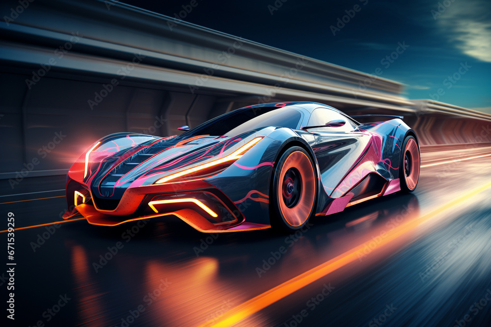 Futuristic sports car in high-speed motion. The dynamic composition ...