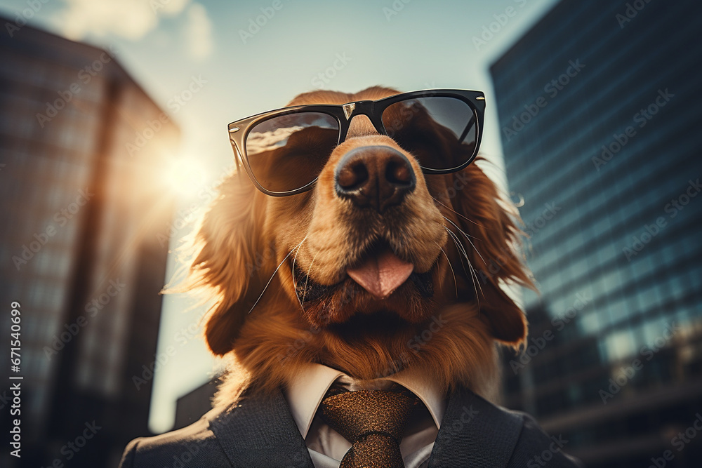 Dog dressed in a business suit, complete with stylish sunglasses. This ...