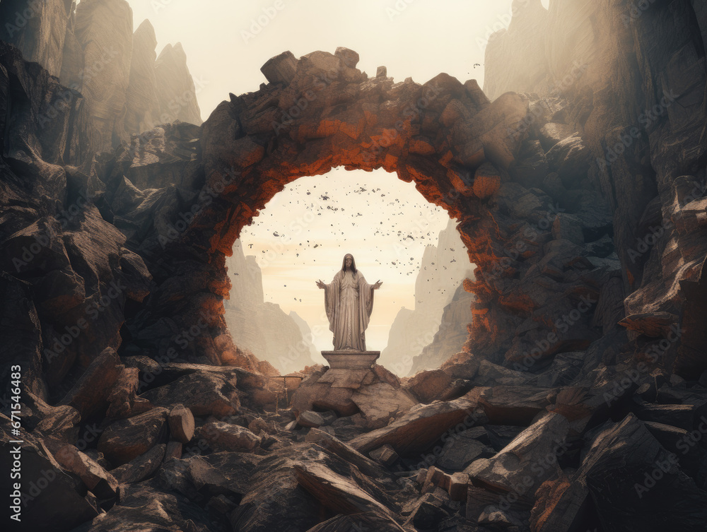 Jesus Christ standing in archway of rocks Stock Illustration | Adobe Stock