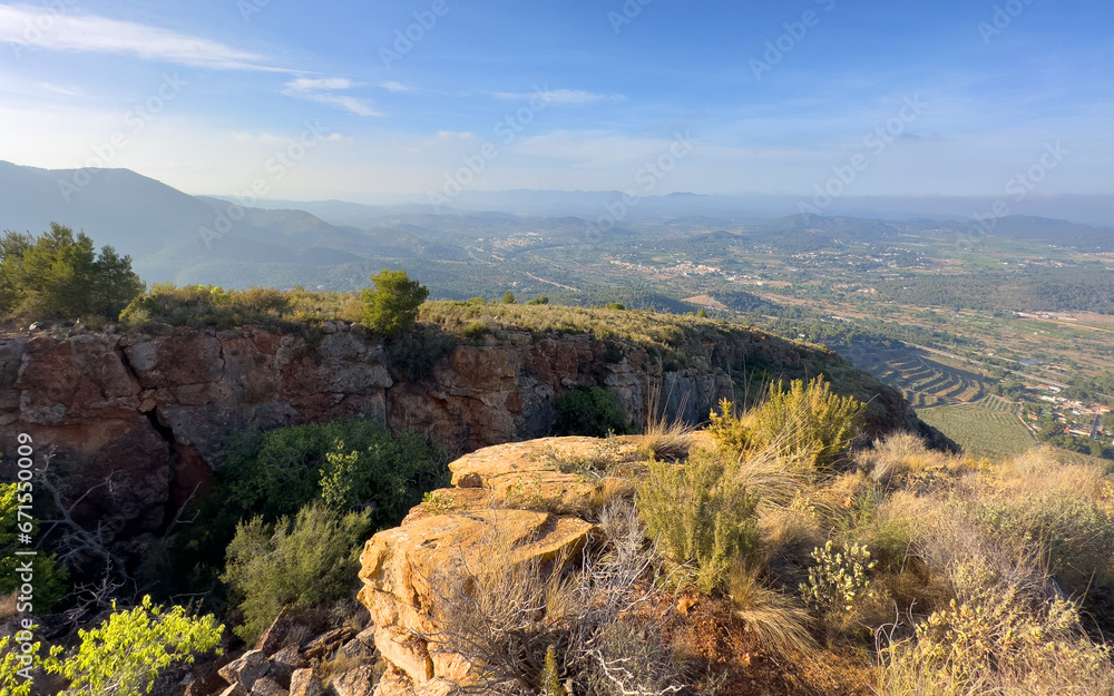 Mountains landscape, nature scenery. Green trees and huge cobblestones ...
