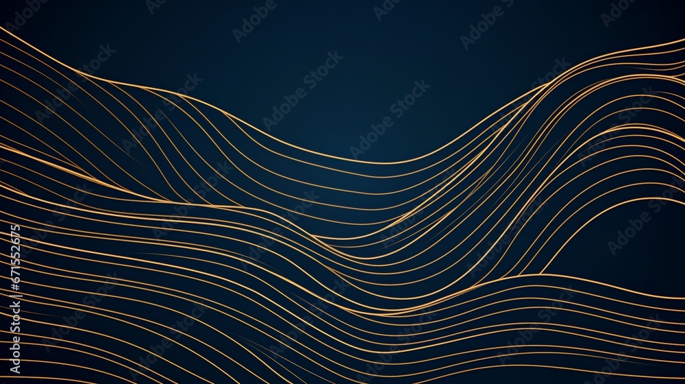 Deco wavy and luxury wave line background. Golden lines on dark blue ...