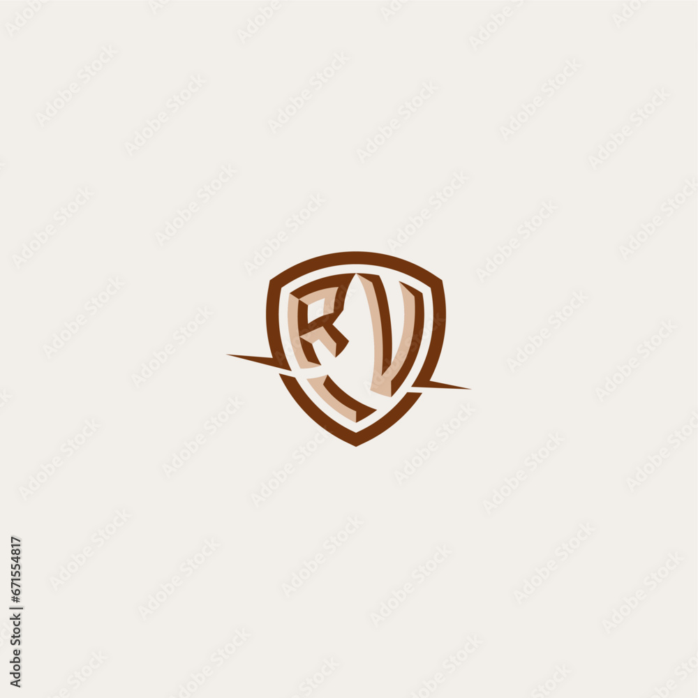 letter RV initial logo with shield graphic design cool concept design ...