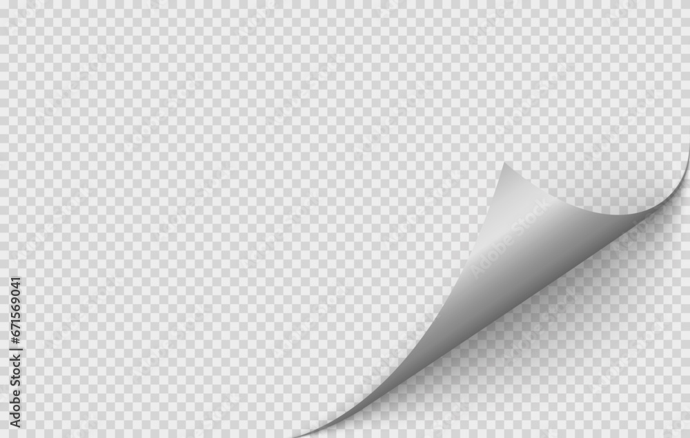Realistic curls of the corners of a paper page on a transparent ...
