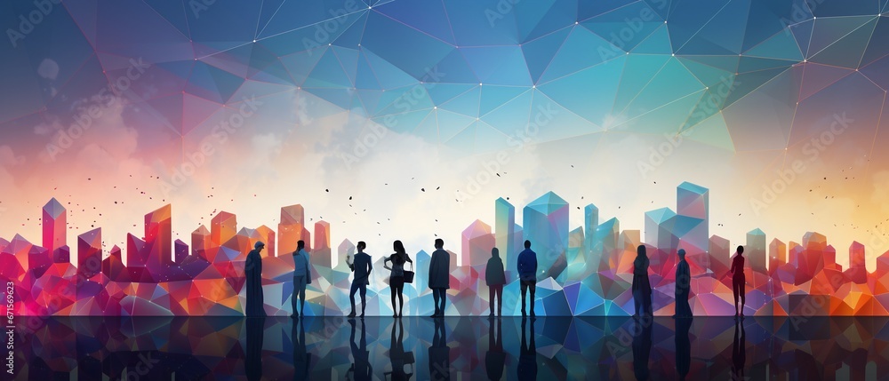 Cityscape Polygon Art with Teamwork Stock Illustration | Adobe Stock