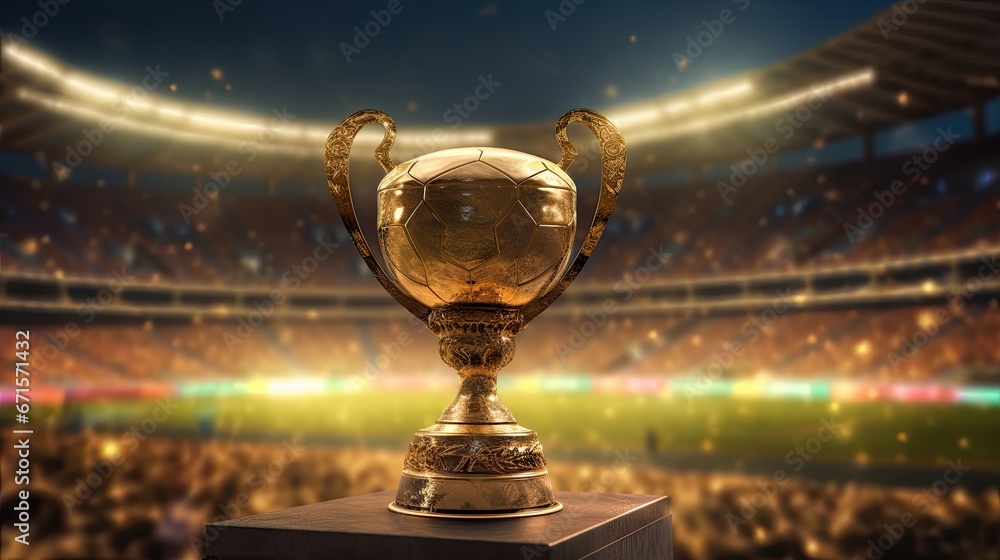 Sports Champion Big gold Trophy with sports stadium background | Uwalls ...