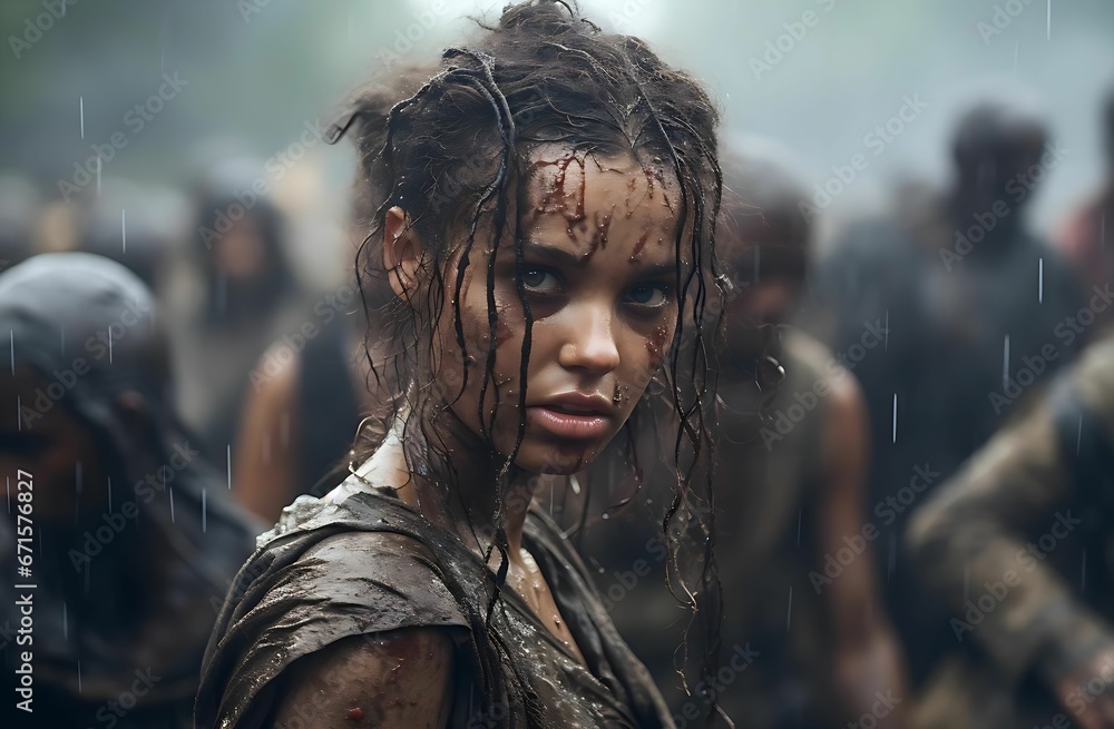 AI generated illustration of a female survivor of a zombie apocalypse ...