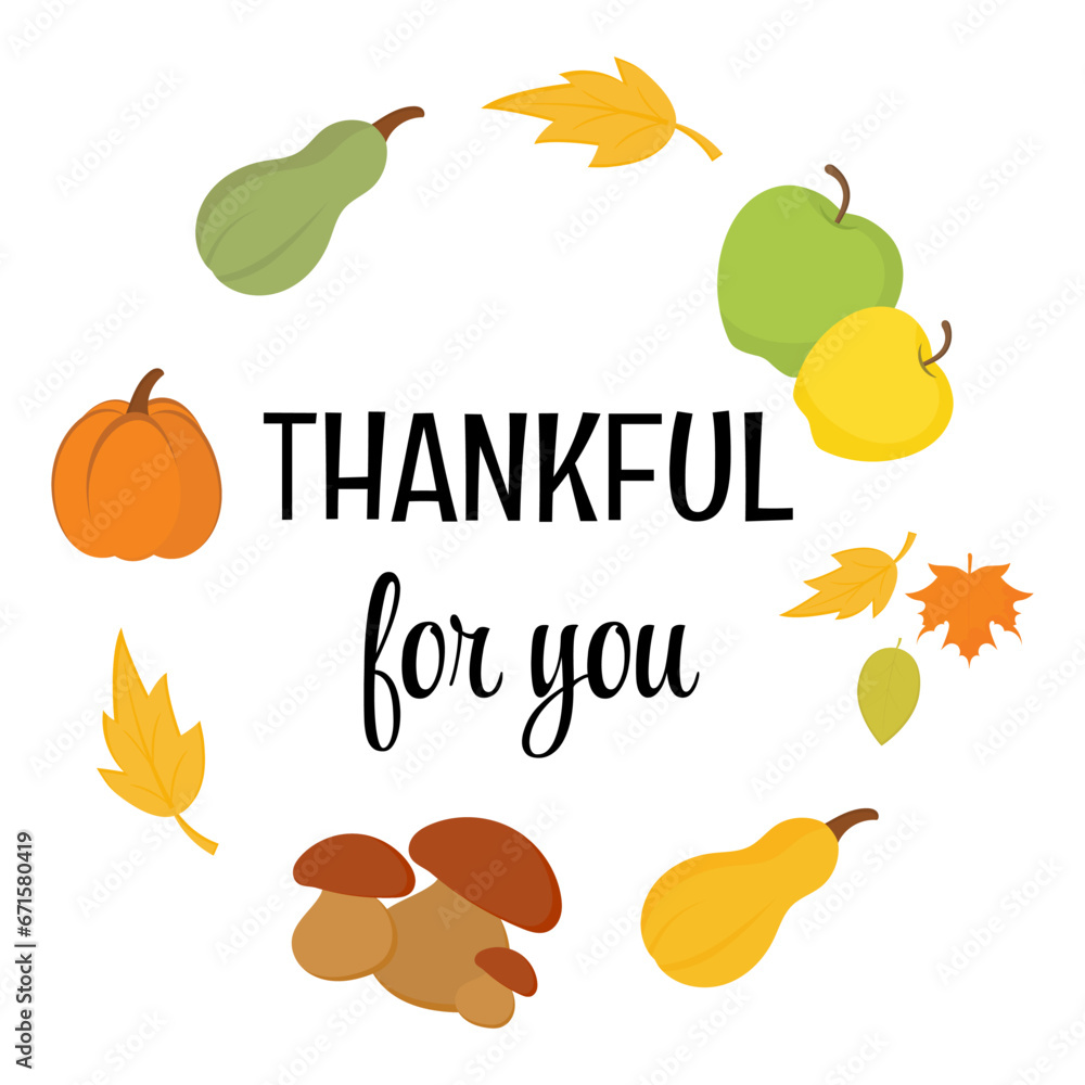 Thank you sticker, tag, budge with seasonal vector autumn frame with ...
