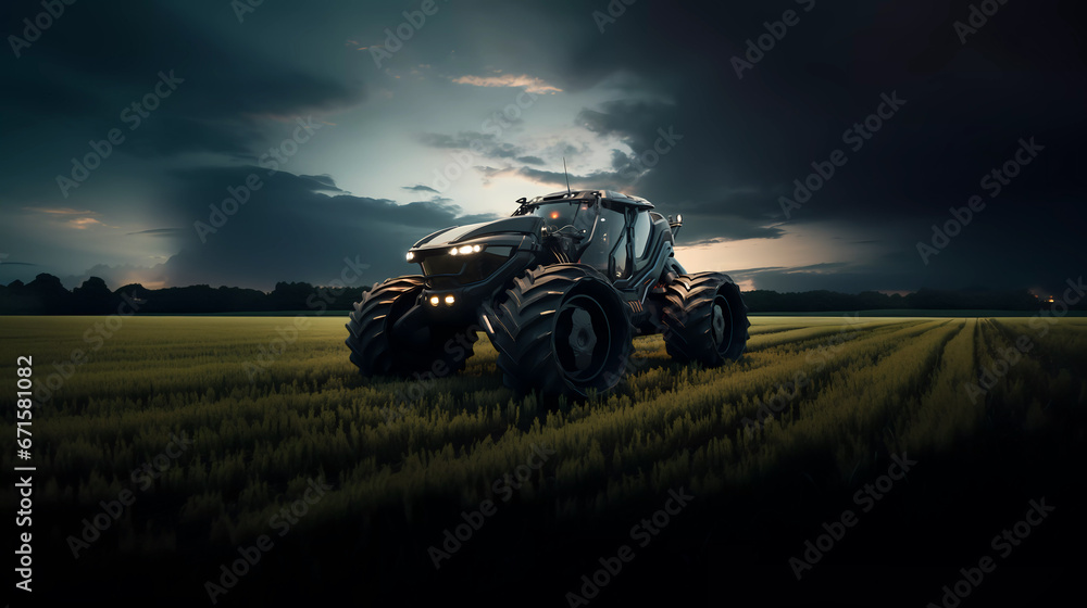 Futuristic Tractor Hyperrealistic 3D-Style Concept. Driving across the ...