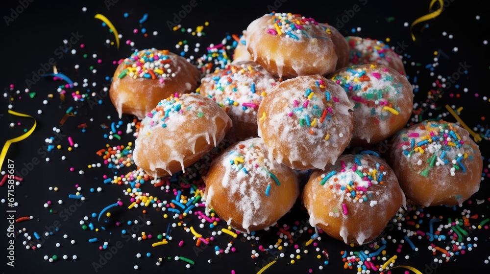 Carnival round shaped fritters called Fasnachtskchlein with confetti ...