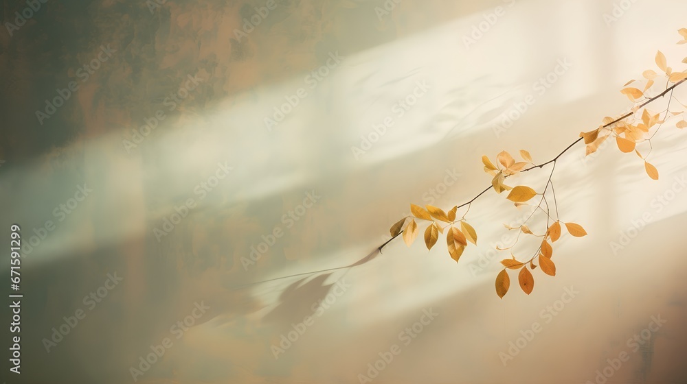 Painting of light reflection on wall with branch. Watercolor pastel ...
