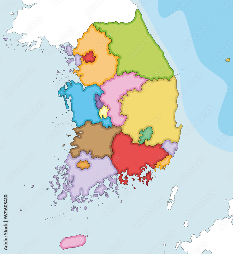 Vector illustrated blank map of South Korea with provinces ...