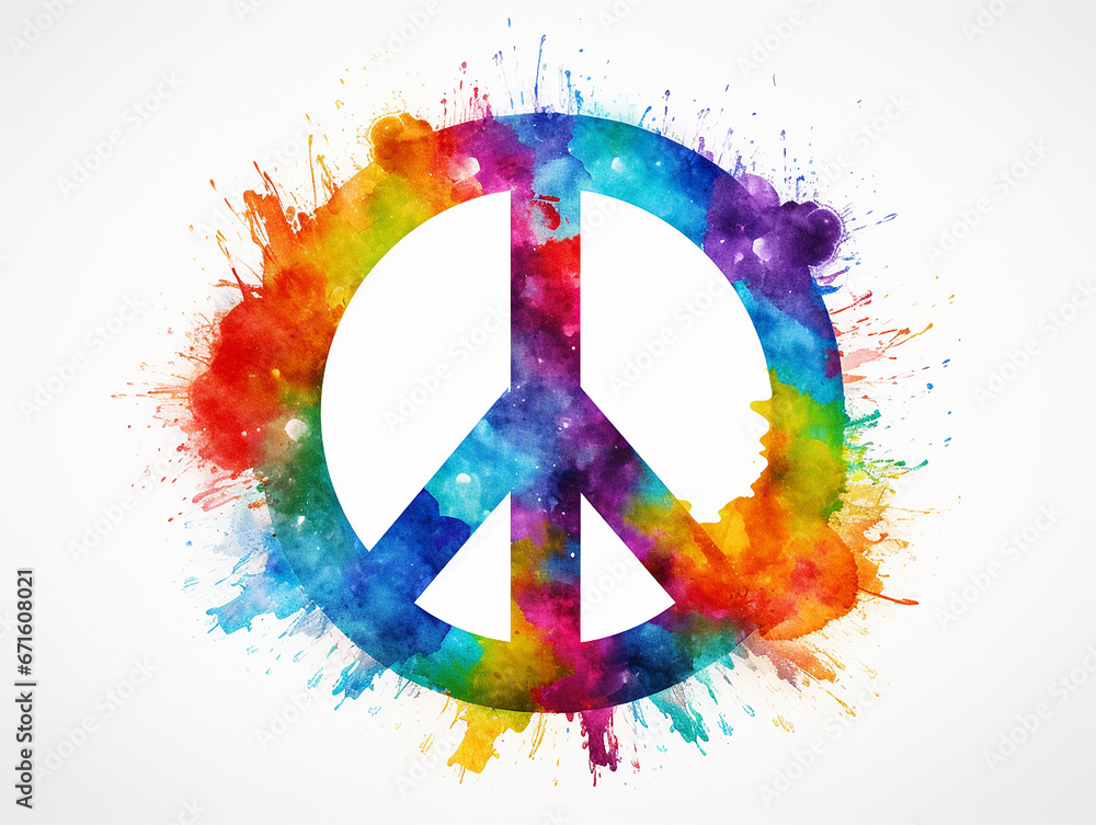 Watercolor illustration of peace symbol on white background Stock ...