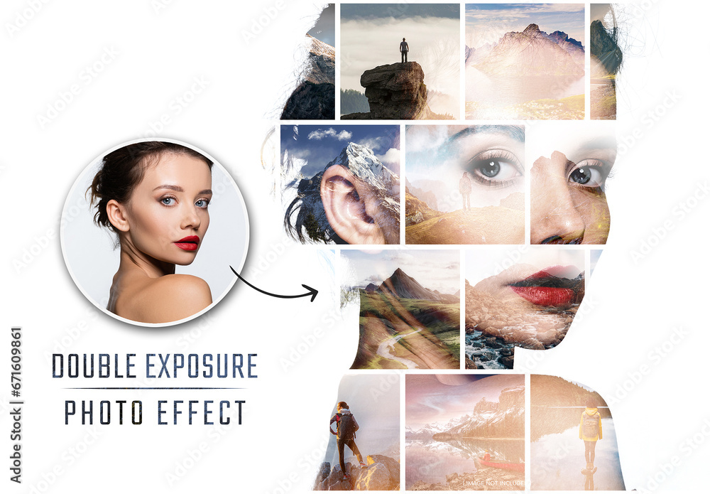 Double Exposure Photo Collage Square Effect Mockup Stock Template ...