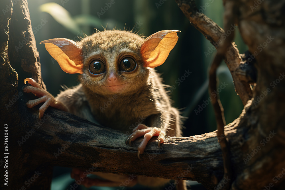 Image of tarsier monkey tarsius syrichta on the tree in natural jungle ...