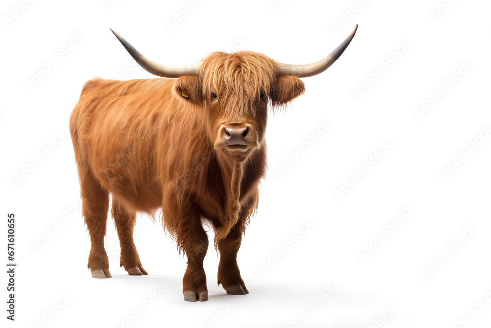Image of a highland cow on white background. Farm animals. Stock ...