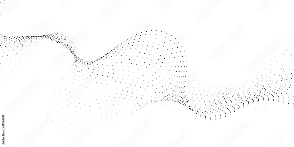 Abstract flowing dots particles wave curved lines on transparent ...