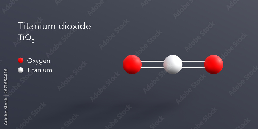 titanium dioxide molecule 3d rendering, flat molecular structure with ...