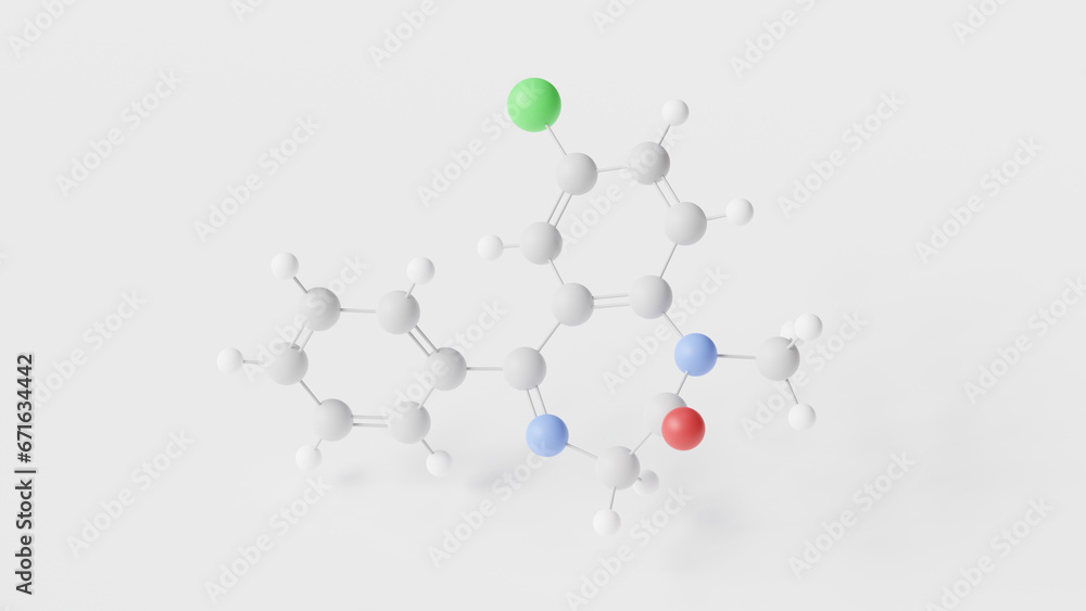 diazepam molecule 3d, molecular structure, ball and stick model ...
