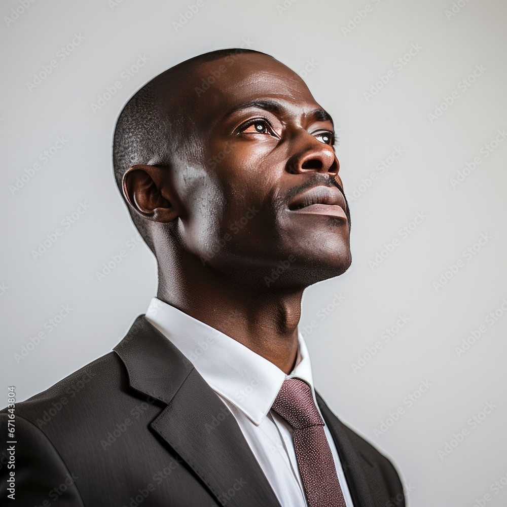 African American black man facial portrait on white background ambitus ...