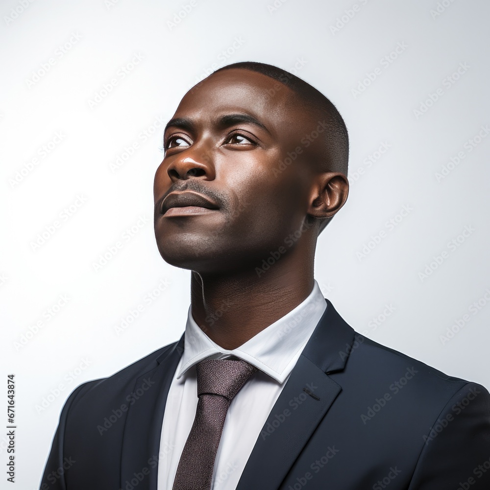 African American black man facial portrait on white background ambitus ...