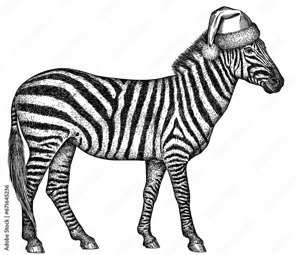 Vintage engraving isolated zebra horse set dressed christmas ...