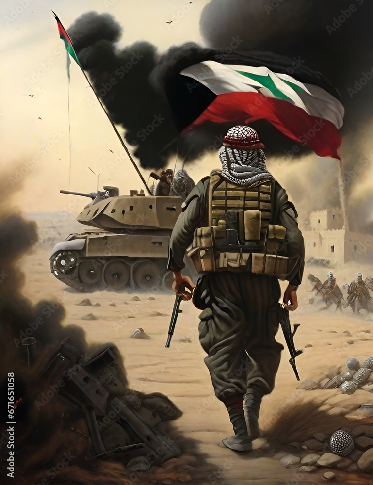 Military fighting scene on war fog sky background, World War Soldiers ...