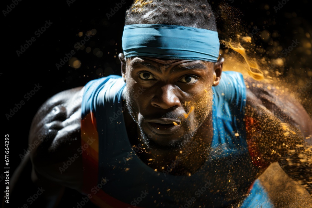 Foto de Capturing the powerful a sprinter leaving the starting block ...