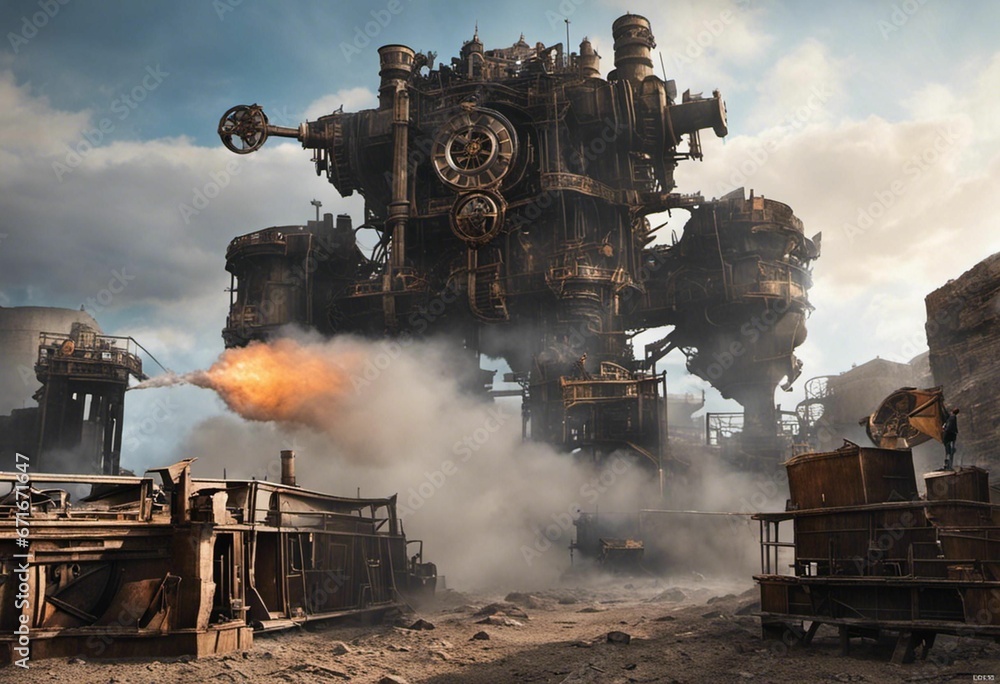 AI generated illustration of a steampunk-style steam engine and ...