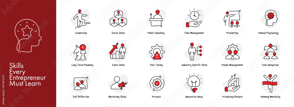 Entrepreneur Skills Icon Set. A set of icons representing the essential ...