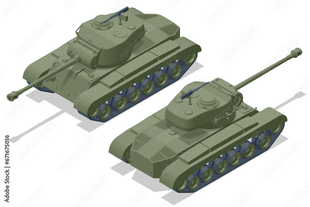 Isometric USA Tank, Medium Tank M26 Pershing. Armoured fighting vehicle ...
