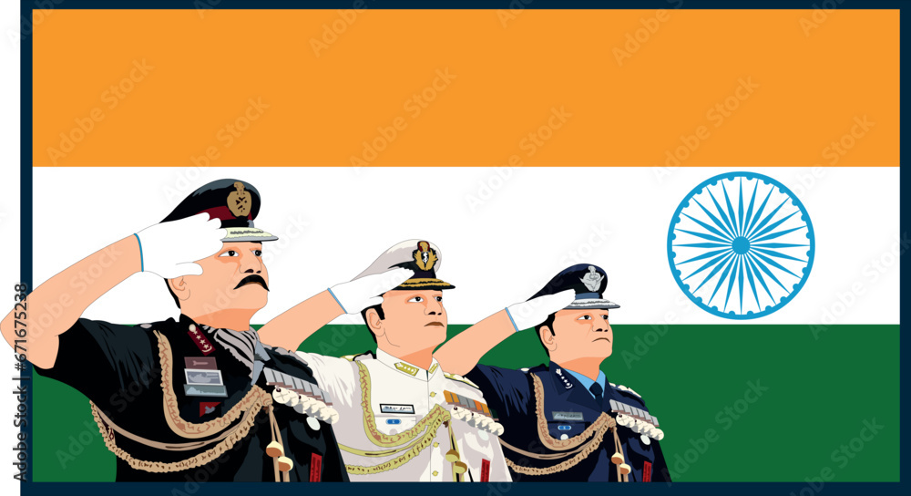 Indian Tri services armed forces in uniform Stock Vector | Adobe Stock