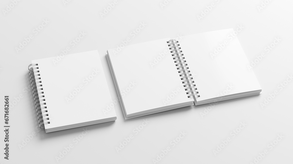 Notebook mockup. Closed and open blank notebook with white cover ...