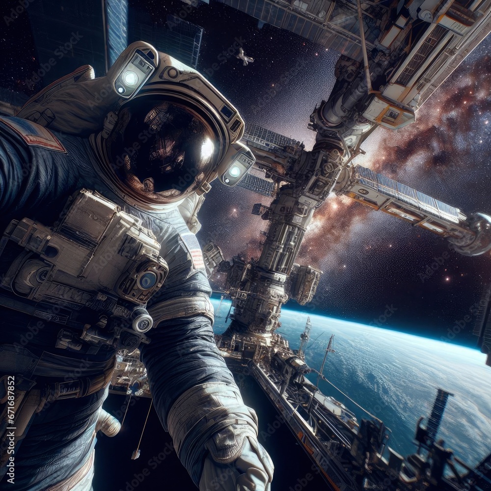 ภาพประกอบสต็อก Astronaut Selfie in Space Universe Spacewalk Cosmic ...