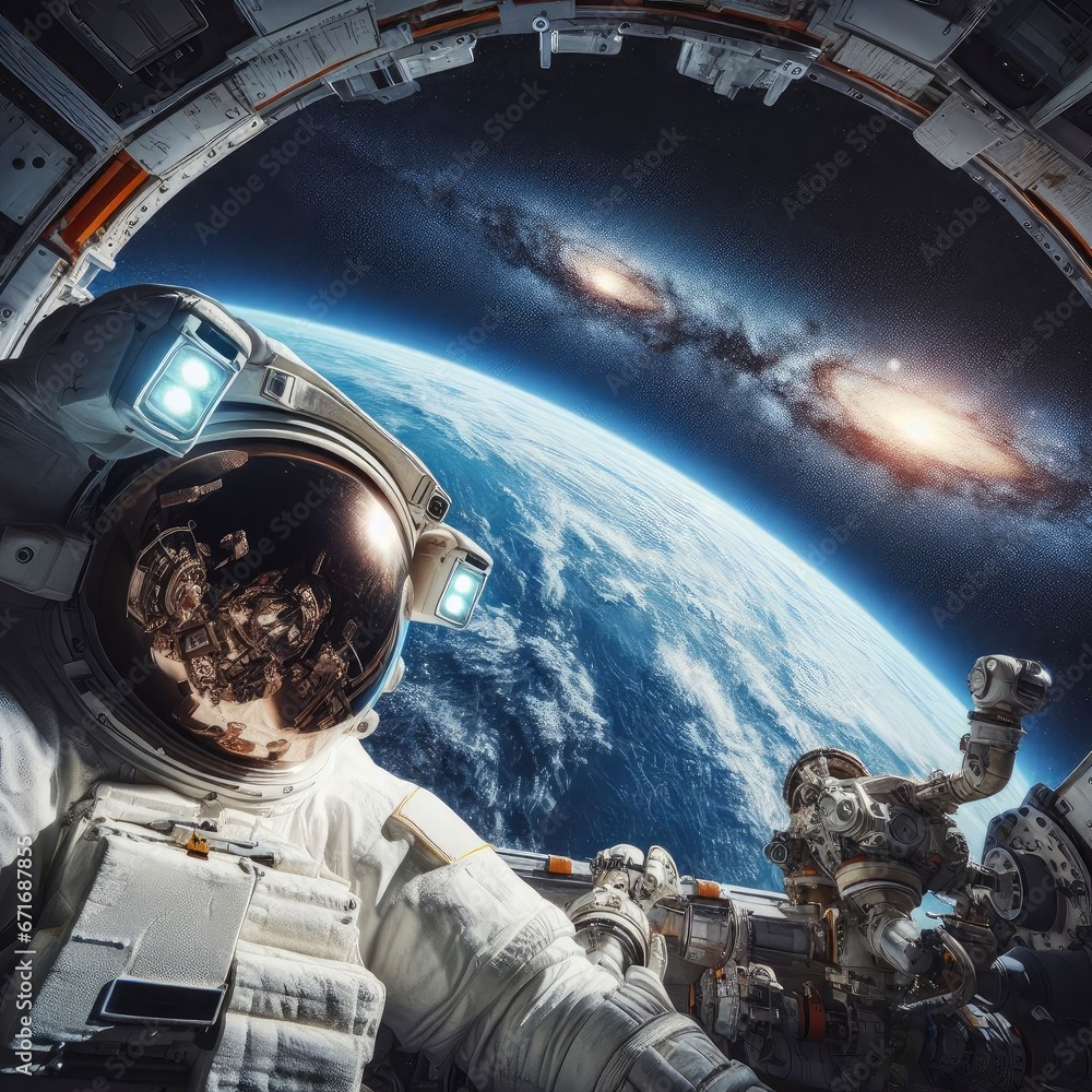 Astronaut Selfie in Space Universe Spacewalk Cosmic background ...
