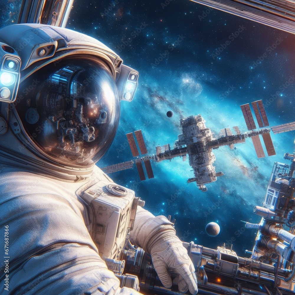 ภาพประกอบสต็อก Astronaut Selfie in Space Universe Spacewalk Cosmic ...