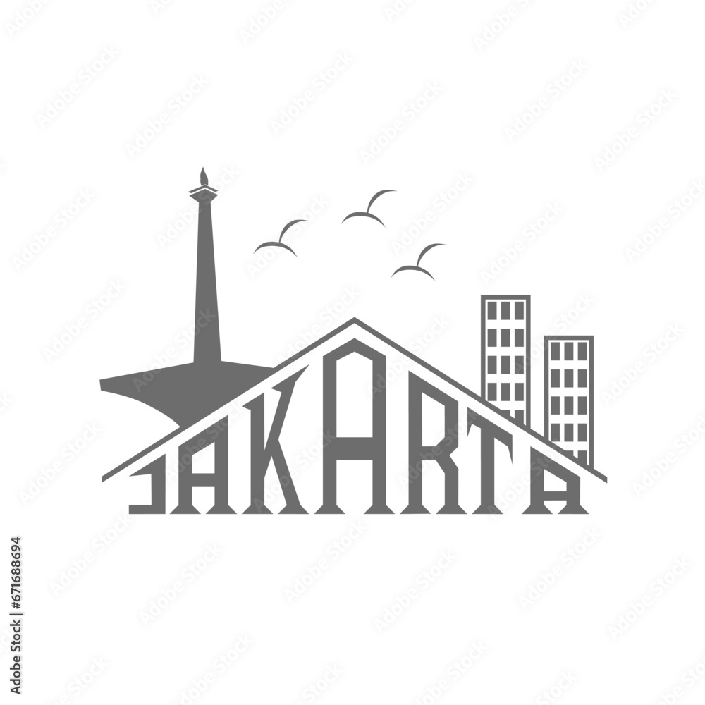 Jakarta city logo illustration vector design featuring the Monas ...