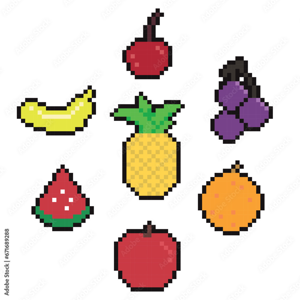 fruits icon pack pixel art Stock Vector | Adobe Stock
