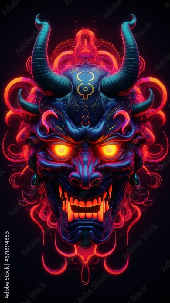 Beautiful japanese samurai oni mask neon and stylish Stock Illustration ...