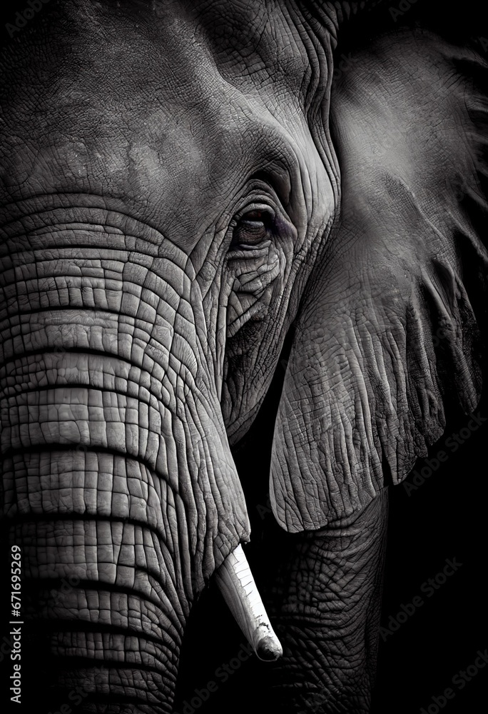 AI generated illustration of a majestic elephant in grayscale view ...