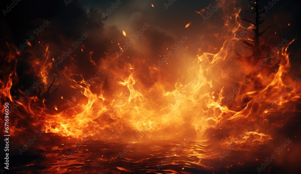 fire effet background design with smoke effects, lighting, spark, blast ...
