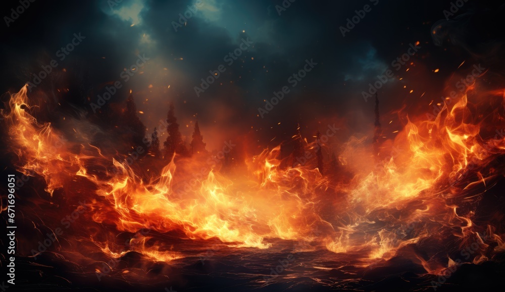 fire effet background design with smoke effects, lighting, spark, blast ...