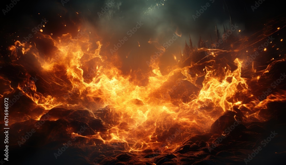 fire effet background design with smoke effects, lighting, spark, blast ...