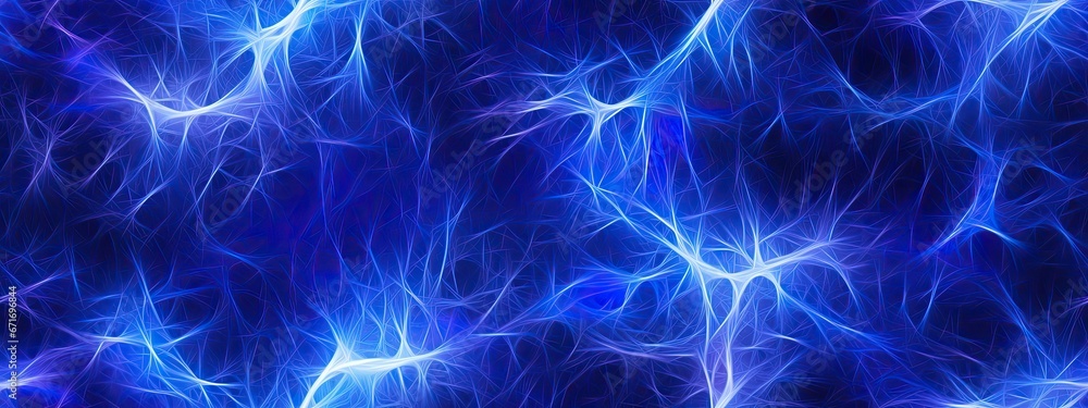 Seamless dark blue background with electric glowing lightning flares ...