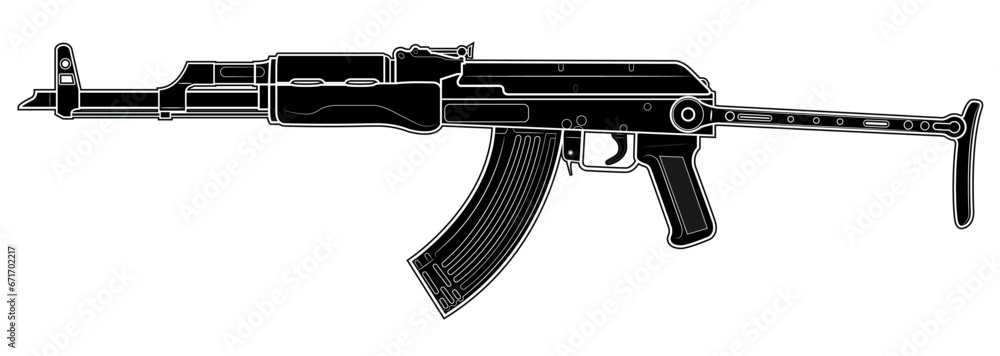 Vector illustration of AK47 assault carbine with unfolded steel stock ...