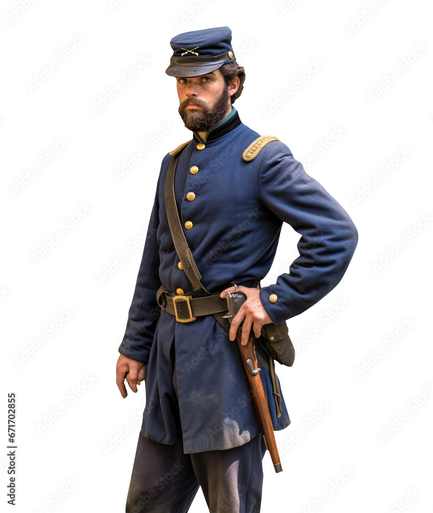 Civil war soldier - Blue uniform - Transparent PNG background. Bearded ...