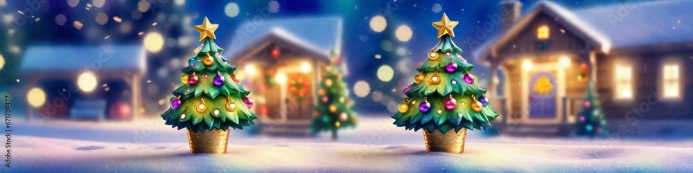 Christmas trees banner on blurred background, background for your ...