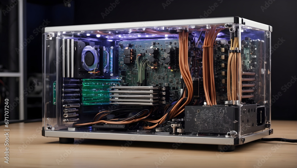 Craft a modular PSU with see-through side panels, showcasing the ...