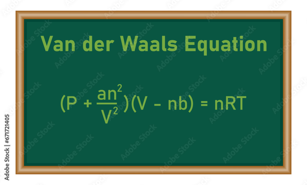Van der waals equation in chemistry. Pressure, volume, temperature, gas ...
